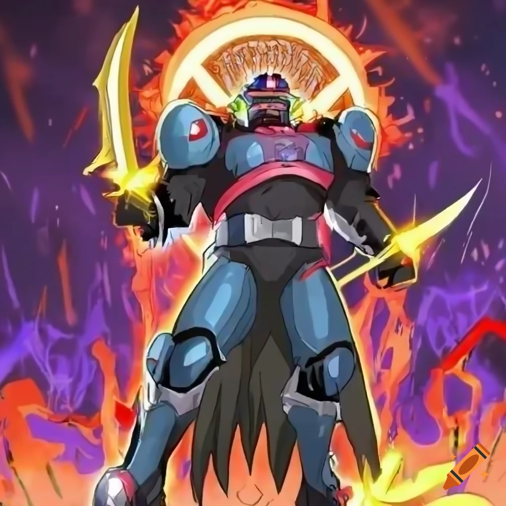 Galactic overlord in armor with dark energy blades engaged in anime ...