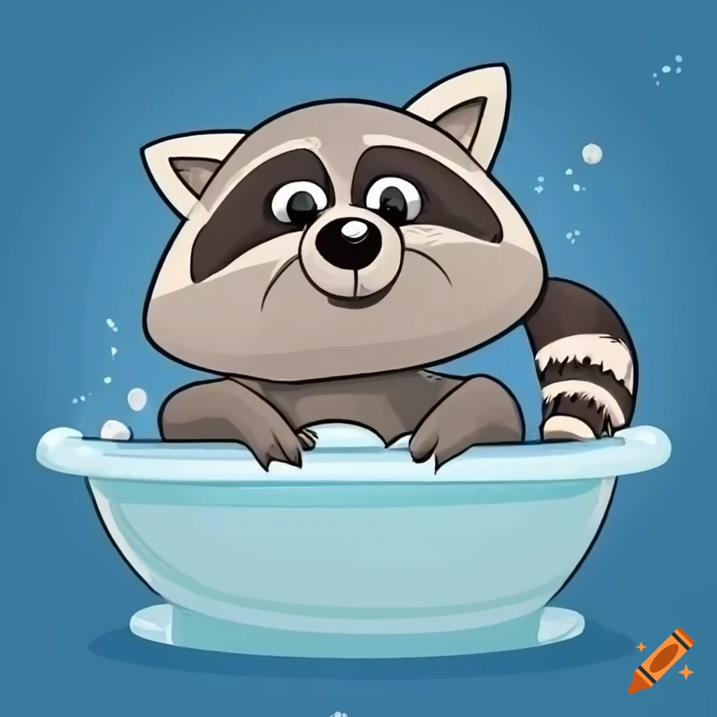 Playful raccoon enjoying a bubbly bath on Craiyon