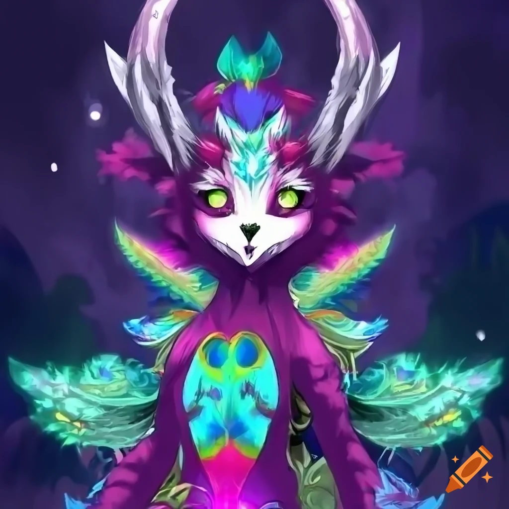 Ethereal anthro rose-themed Peacock Goat Demon in Anime style on Craiyon