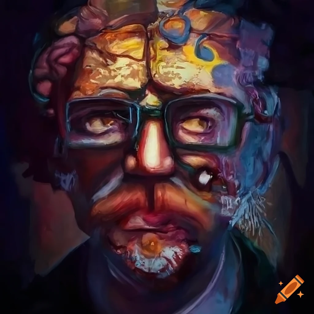 Surreal nerd brain painting inspired by disco elysium style on Craiyon