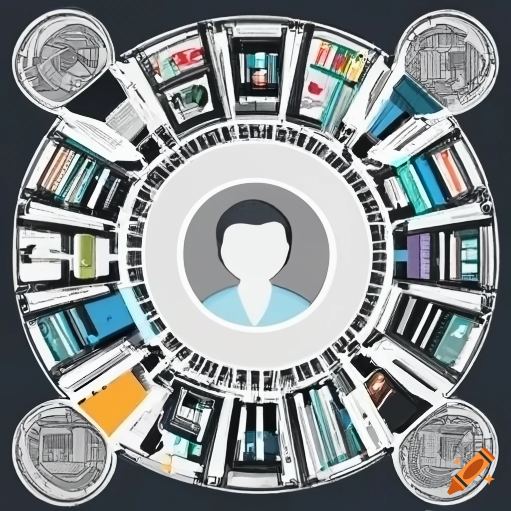 Software icons in office chairs discussing code in an animated circle ...