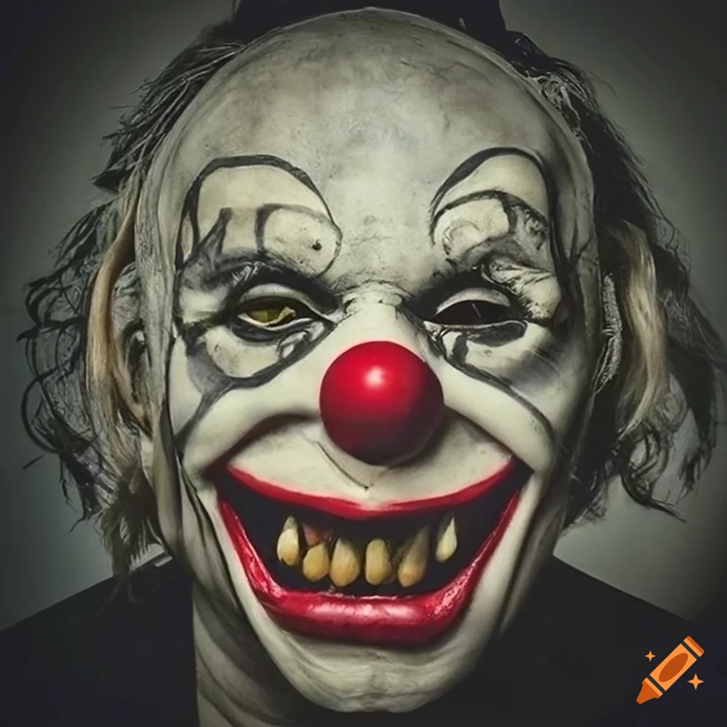 Vintage mask with metal fang teeth and black eyes in a retro style on ...