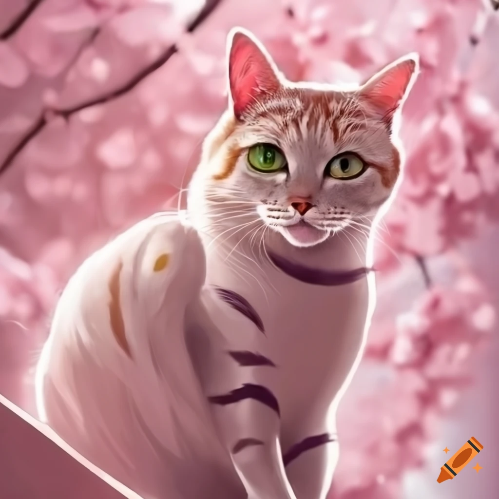 Cat surrounded by sakura blossoms on Craiyon