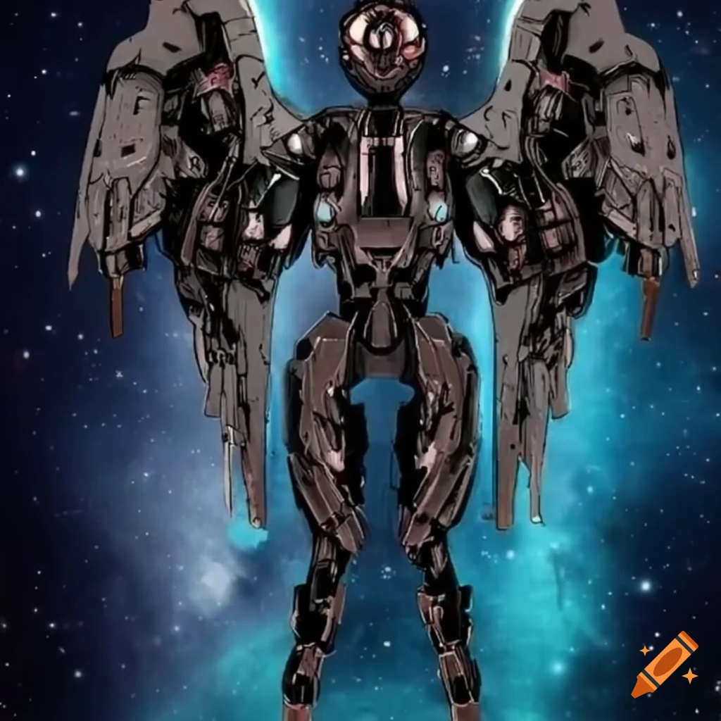 Technological angel with cyber wings in outer space on Craiyon