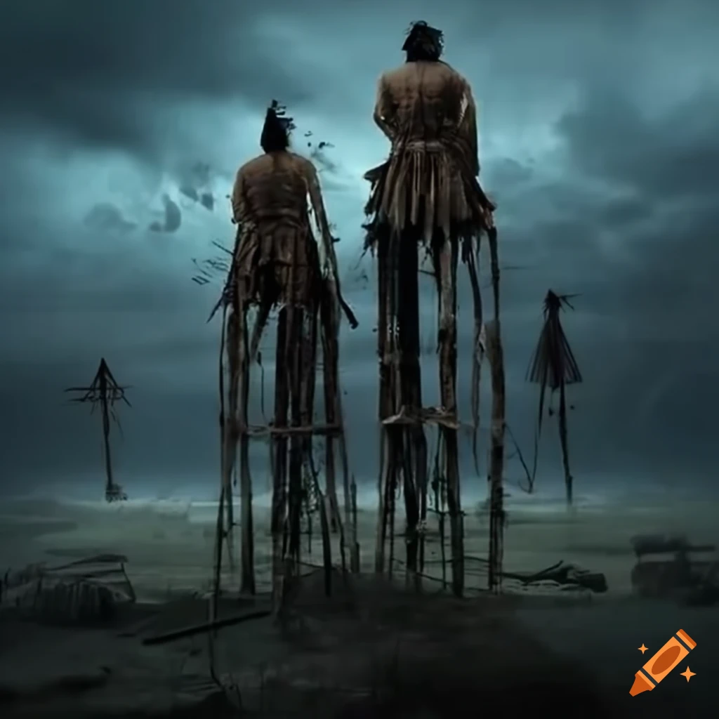 Native American village on high stilts in a post-apocalyptic setting on ...