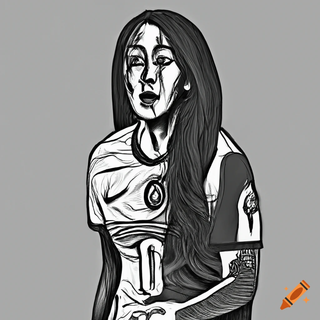 Jennifer in beautiful black and white line art style on Craiyon