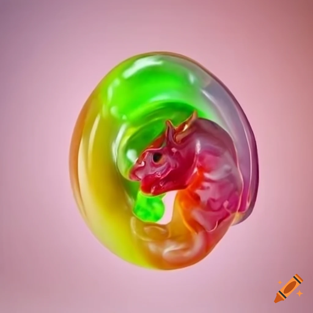 Translucent dragon embryo made of gummy candy on Craiyon