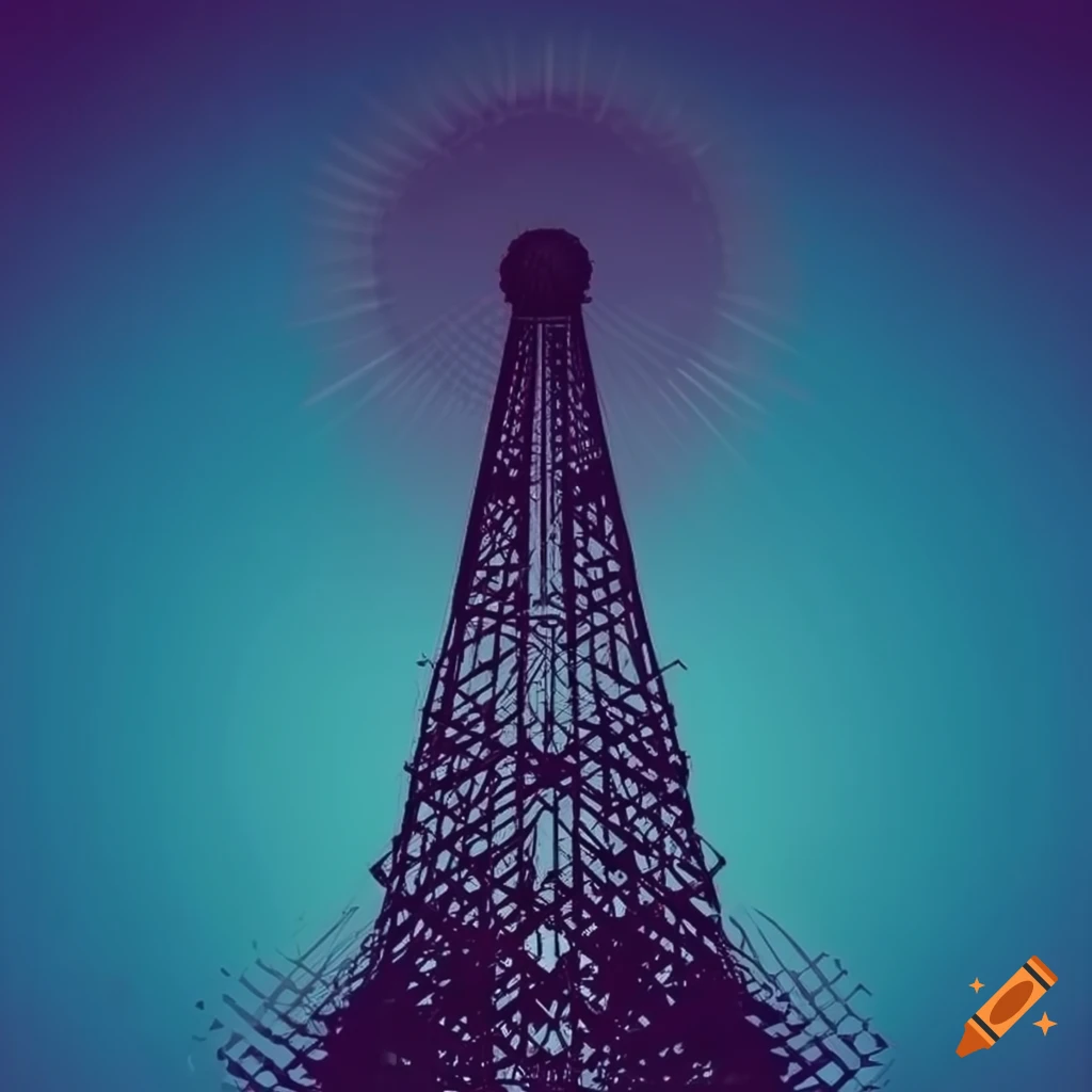 Vintage style radio tower with zigzag waves on Craiyon