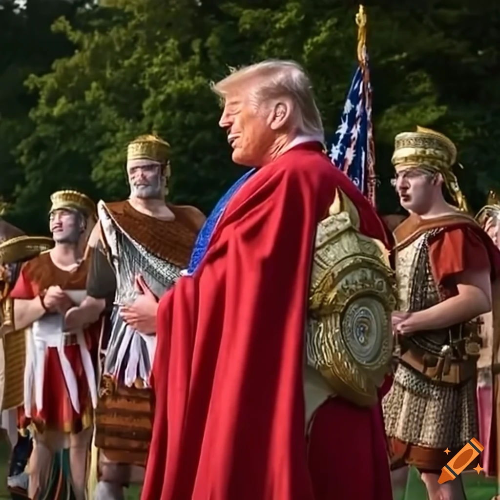Political satire of Trump celebrating victory in ancient Roman costume ...