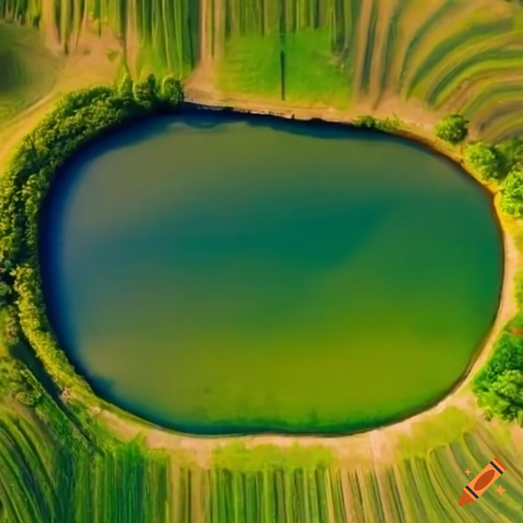 Aerial view of an agricultural pond on Craiyon
