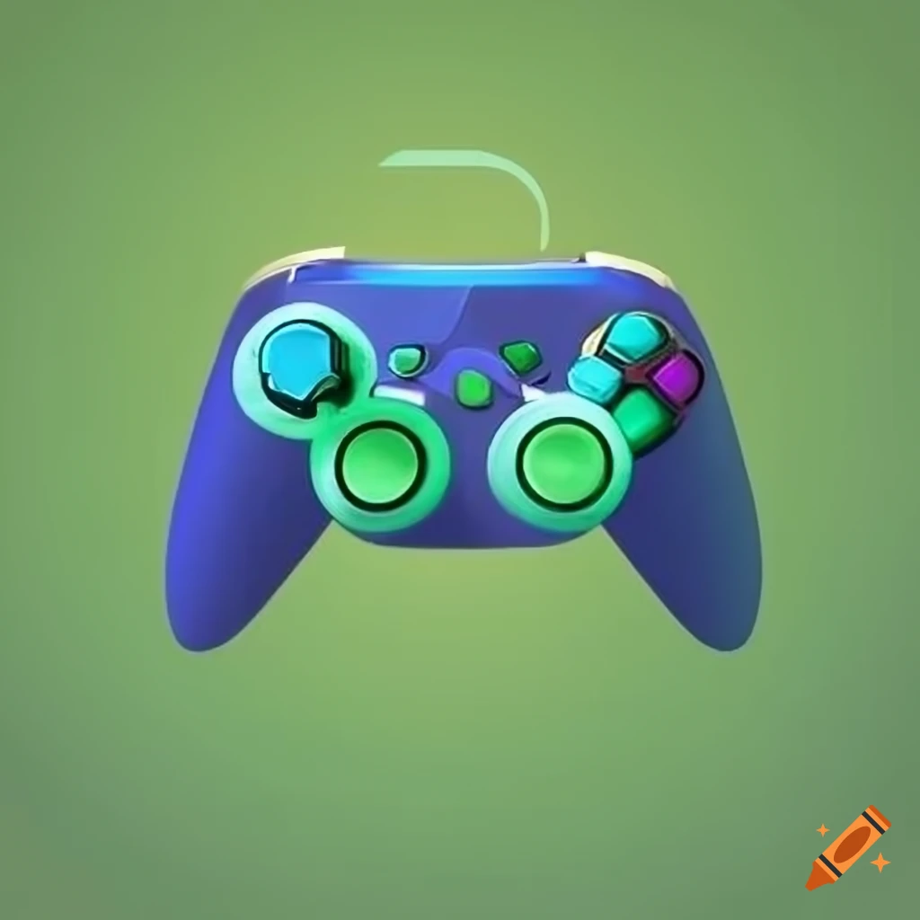 Unique green and blue controller design with trois r symbol on Craiyon