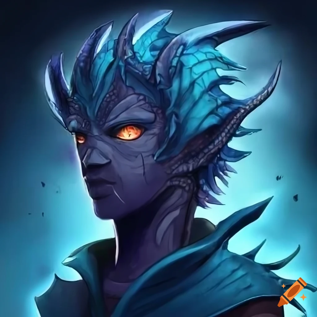 Short blue Dragonborne with a permanent scowl on Craiyon