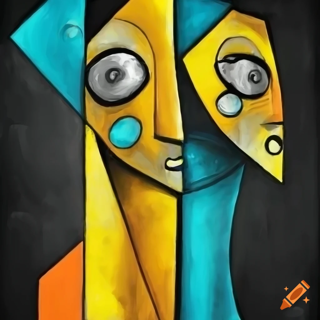 Surrealistic cubist black and white doodles with fuchsia, yellow ...