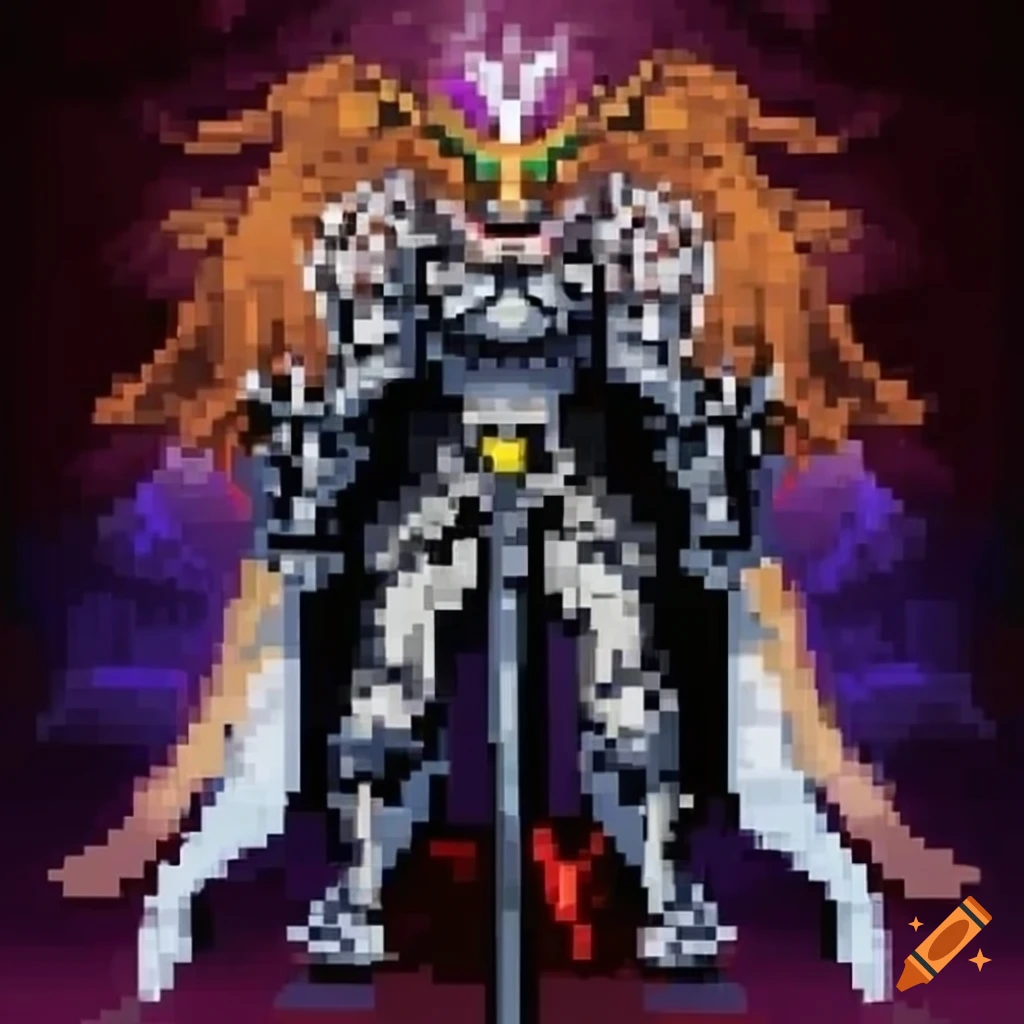 Celestial anime demon-knight overlord in 16-bit pixel art style on Craiyon
