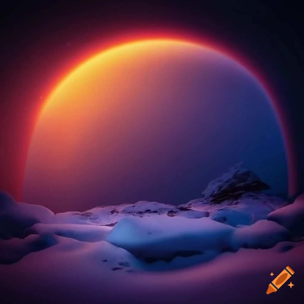 Icy landscape with freezing temperatures below -1000 degrees Celsius on ...