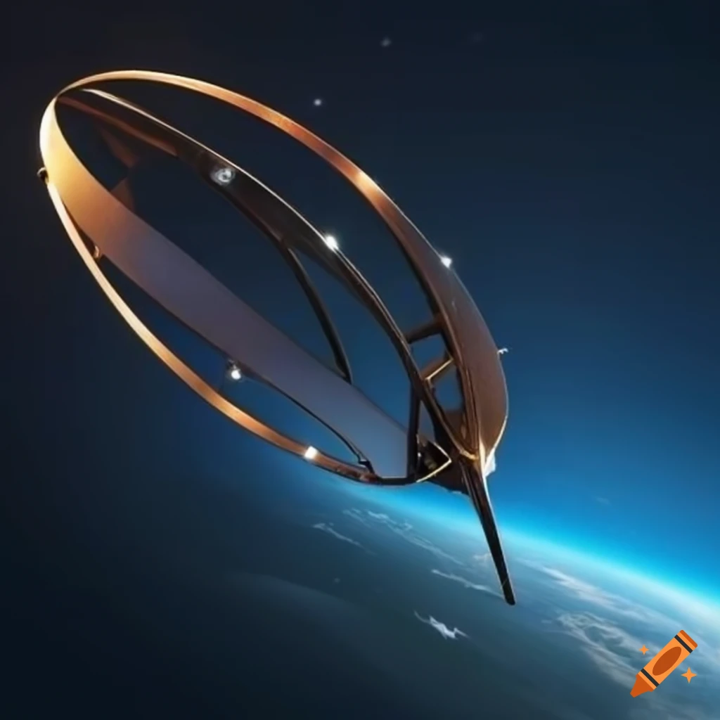 Metal object with wind and light design orbiting in space on Craiyon