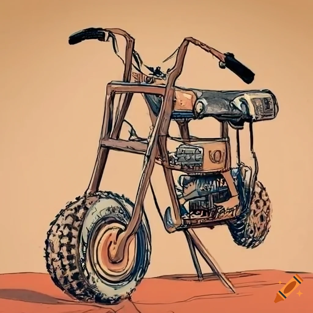 Vintage minibike racing in the desert in predator-inspired sketch on ...