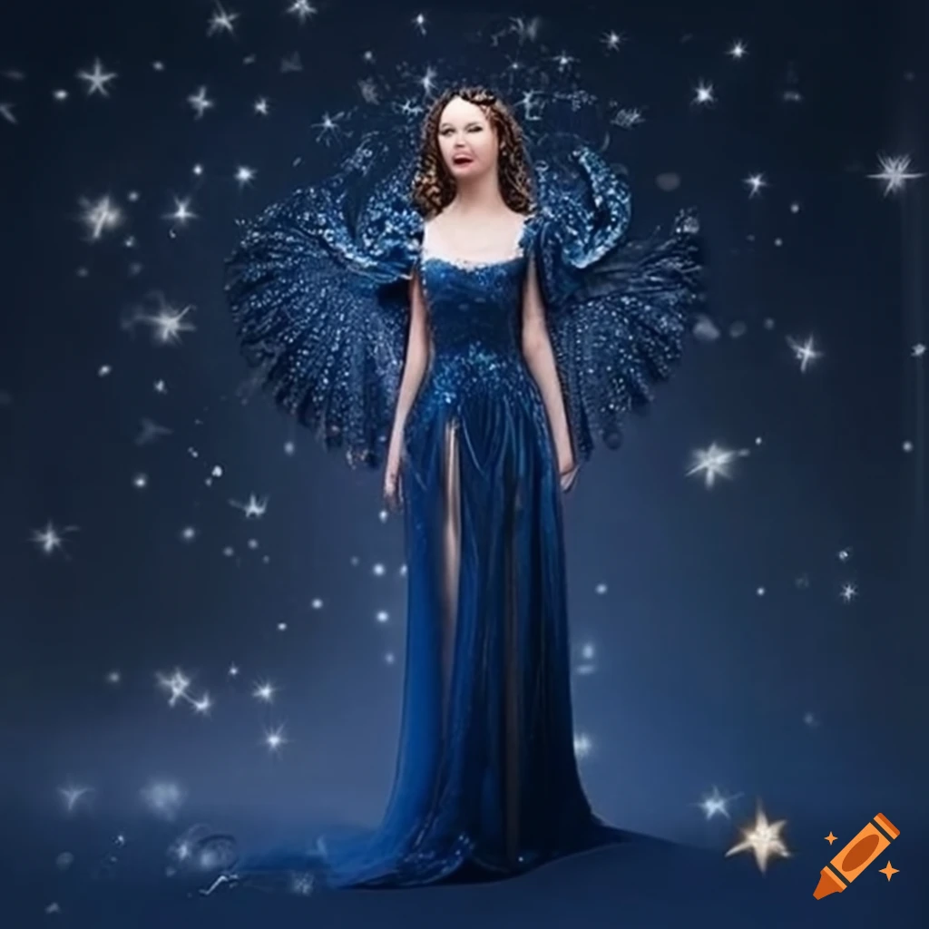 Luxurious midnight blue dress robes with twinkling star details on Craiyon