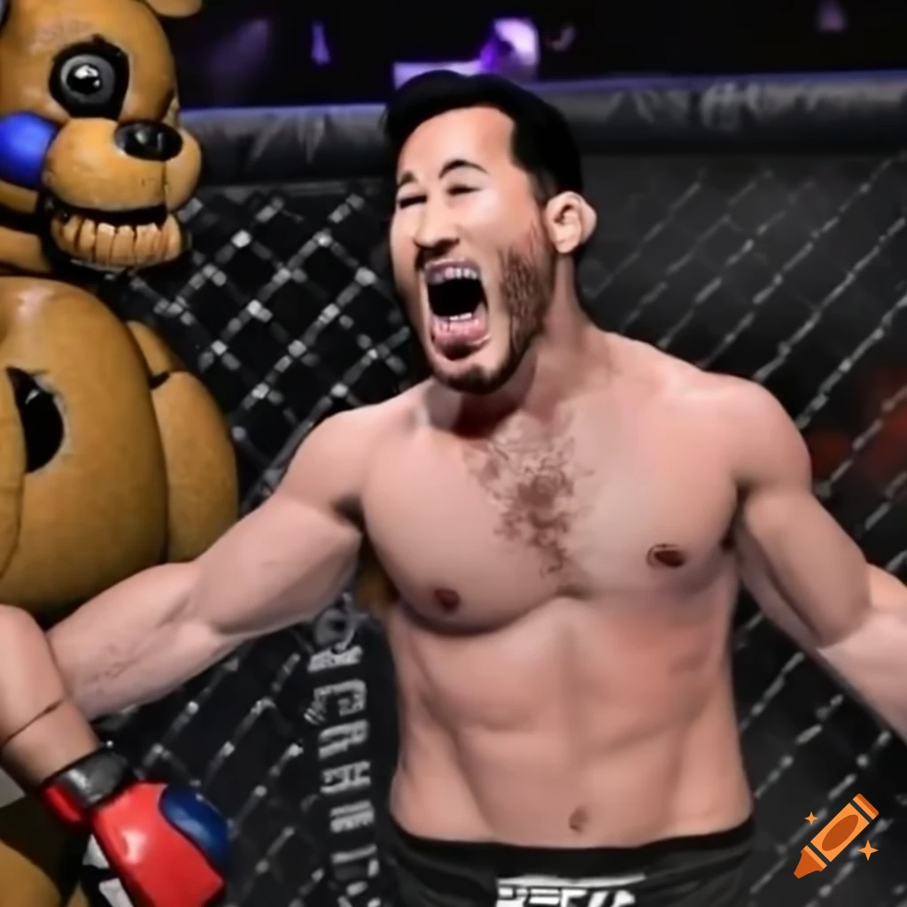 Markiplier fighting freddy fazbear in an mma match on Craiyon
