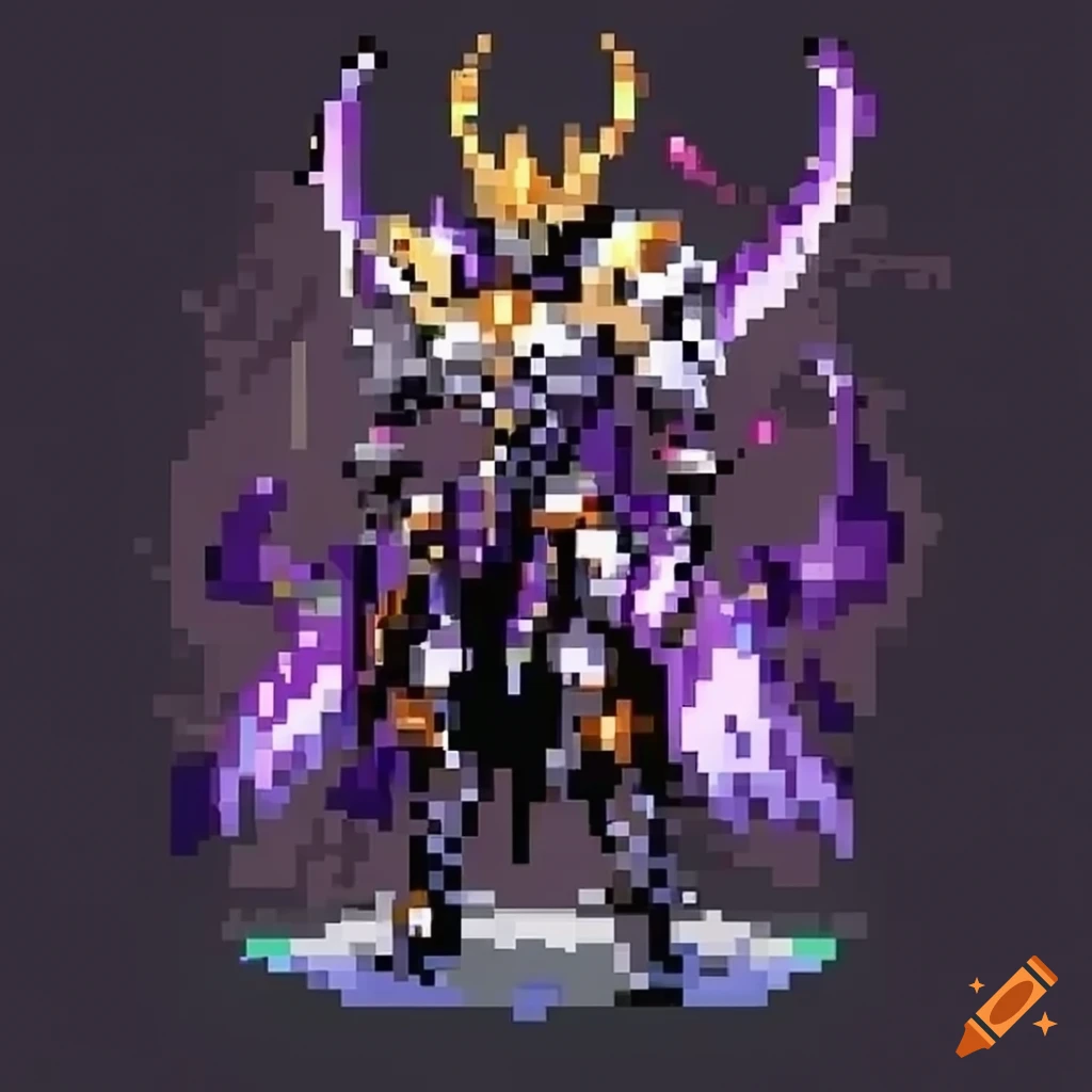 Celestial anime demon-knight overlord in 16-bit pixel art style on Craiyon