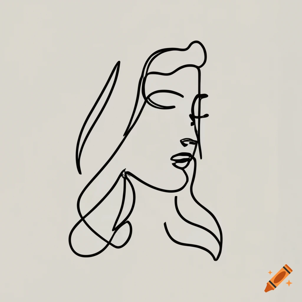 Profile of a woman with long wavy hair drawing in one line on Craiyon