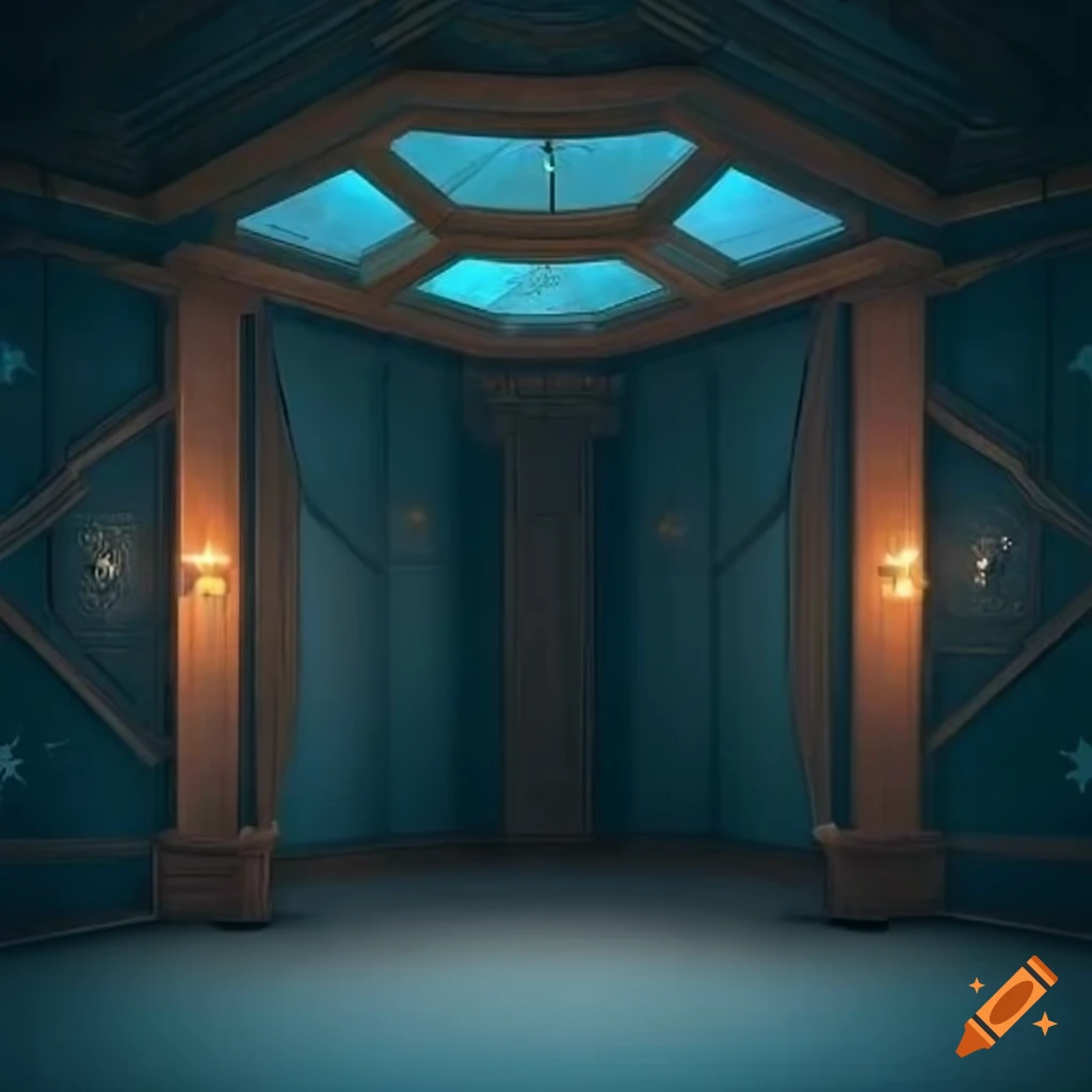 Octagonal room with magical artifacts and soft lighting on Craiyon