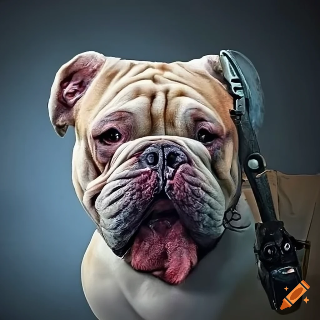 Bulldog in a mad scientist costume on Craiyon