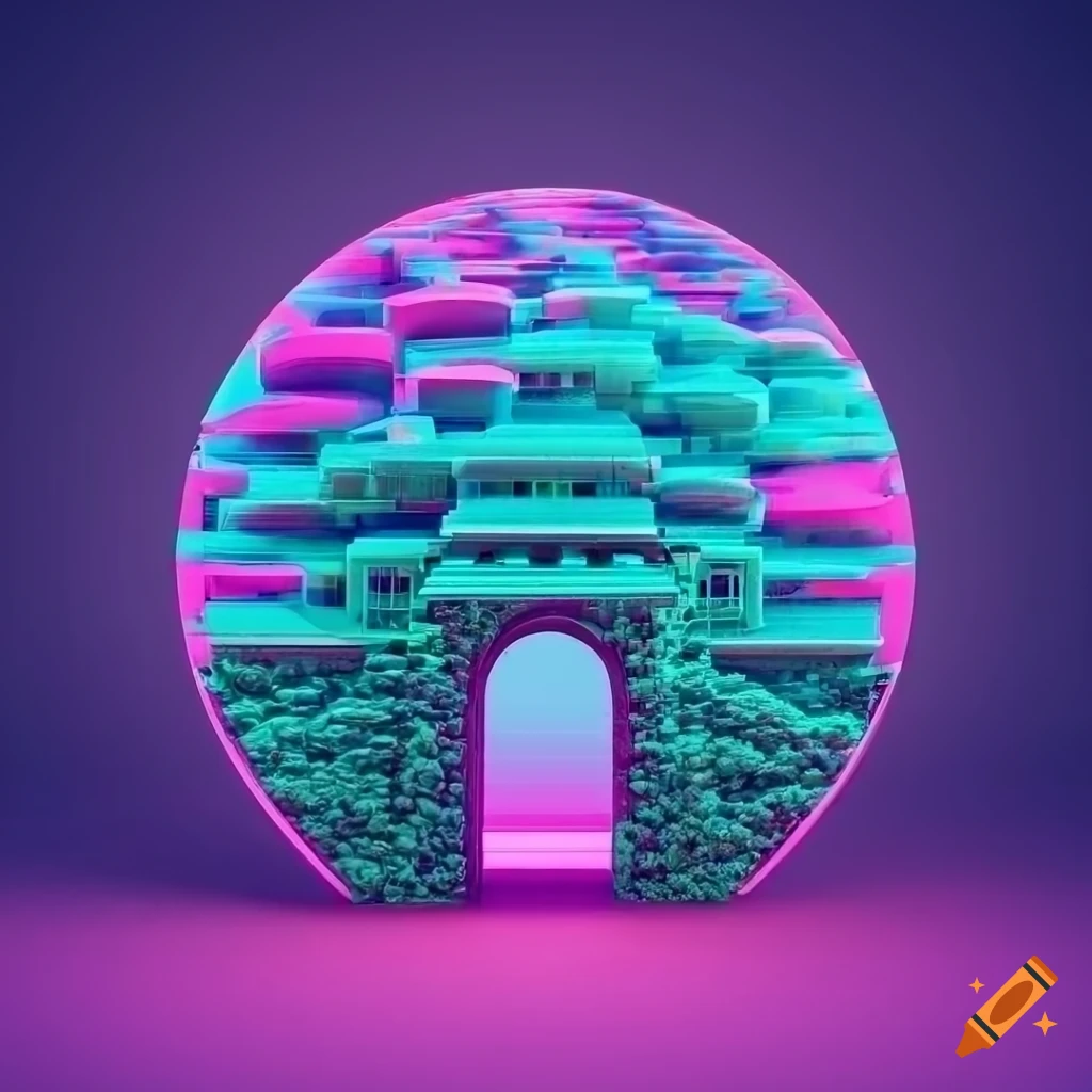 CGI rendered coral castle with vaporwave aesthetic and neon retrowave ...