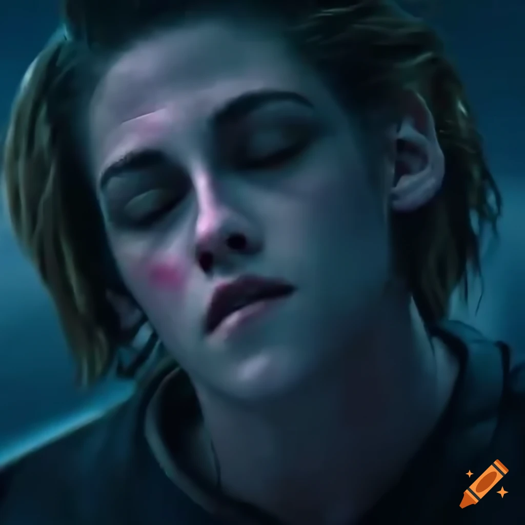 Bruised Kristen Stewart in a movie fight scene on Craiyon