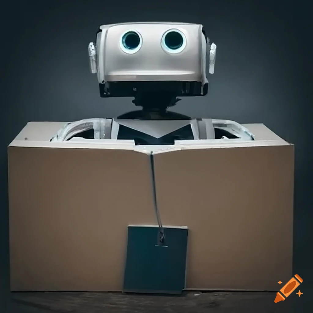 Homeless robot in a box on Craiyon