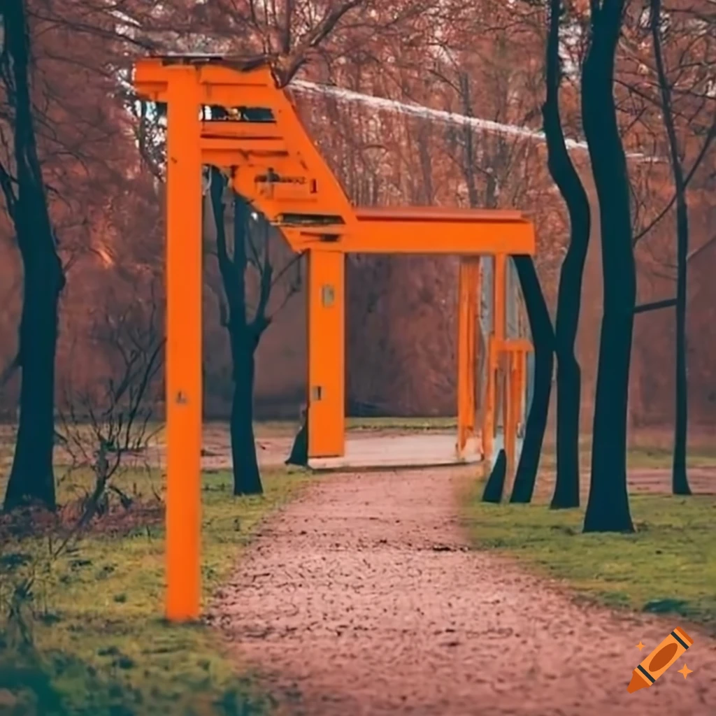 Orange construction frames in a park on Craiyon