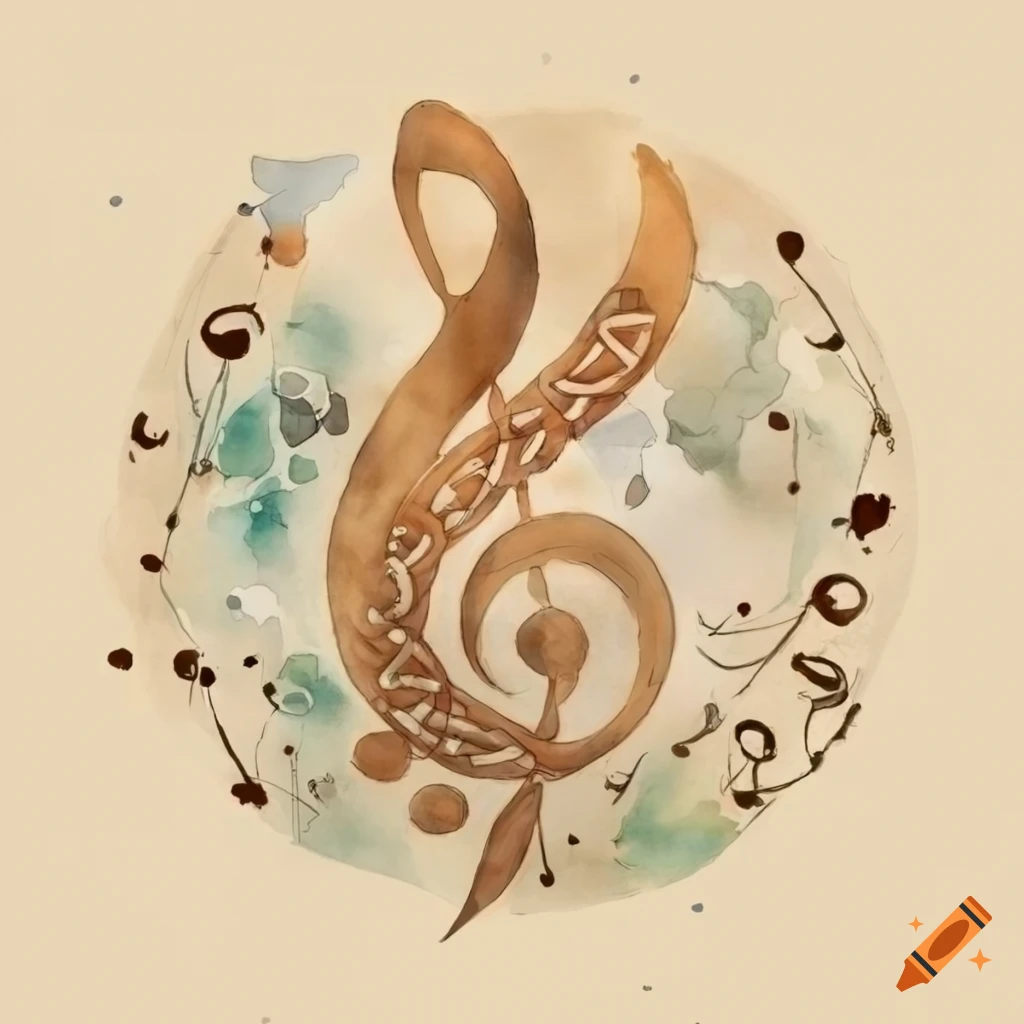 Celtic irish musician motifs in watercolor with a beige color theme on ...