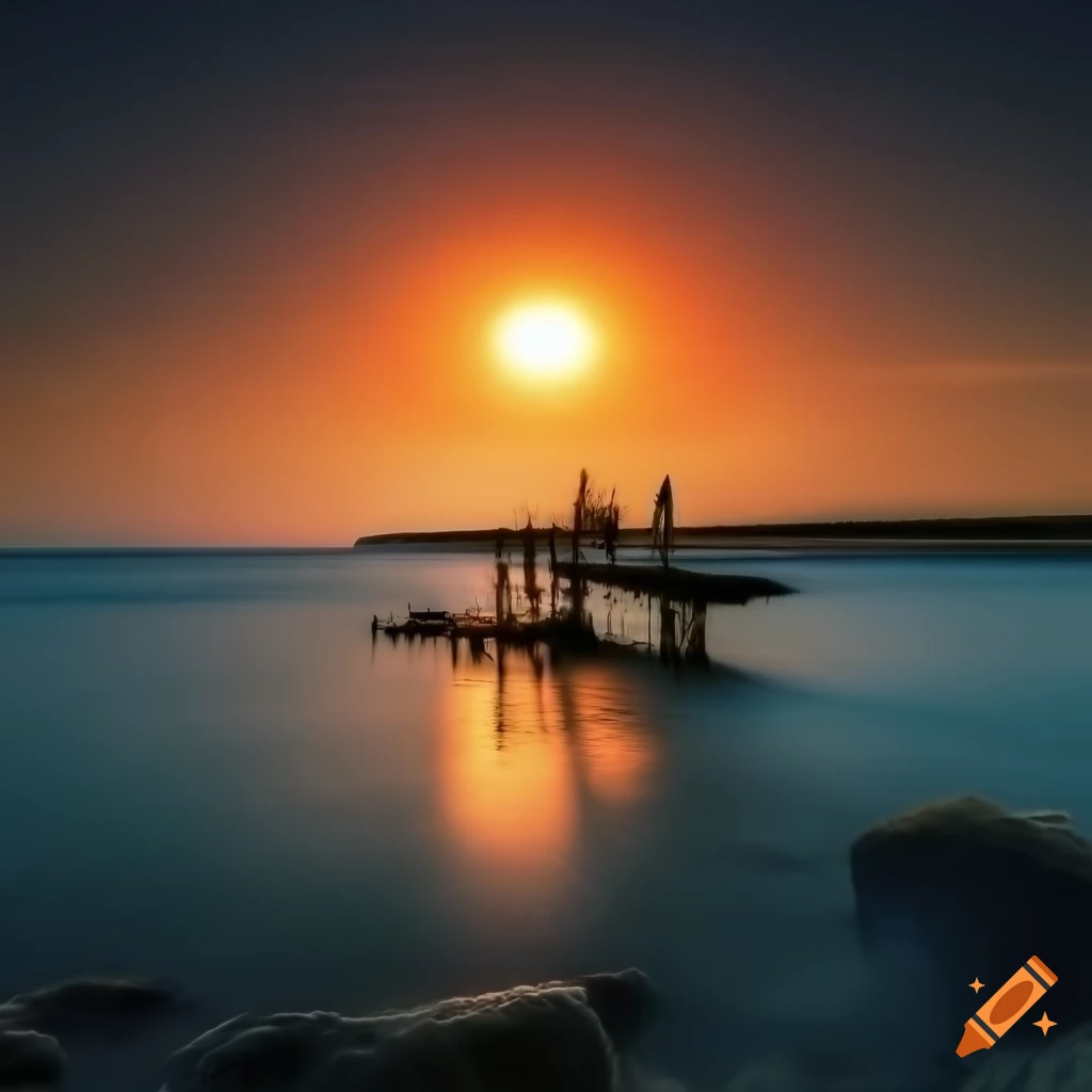 Realistic sunset photo with moon in HDR on Craiyon