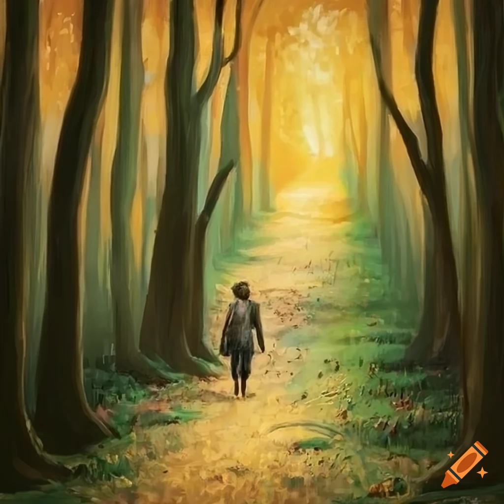 Mathilde character walking through intersecting paths in the woods on ...