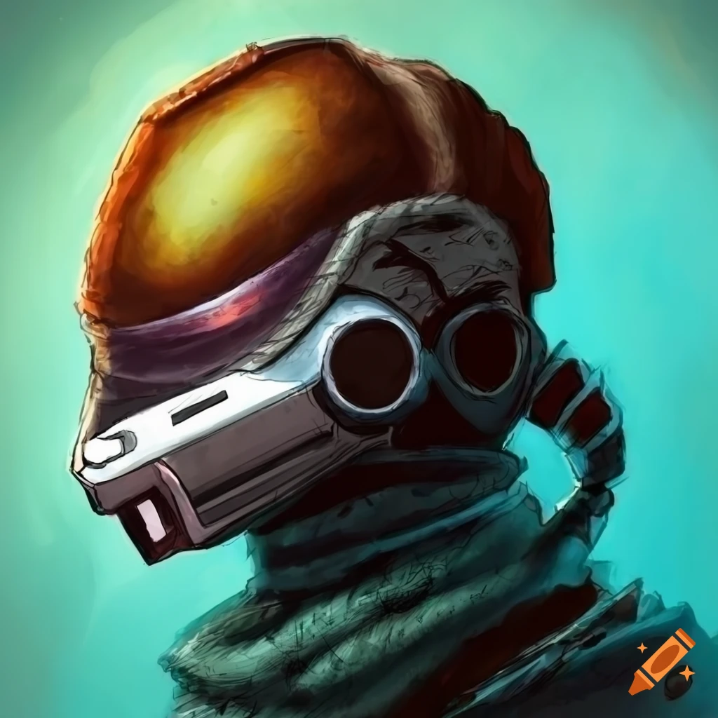 Masked space nomad drawing on Craiyon