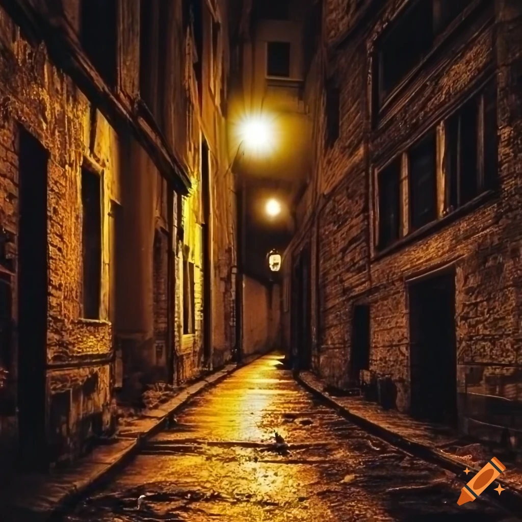 Old city street with dim lighting and nostalgic ambiance on Craiyon