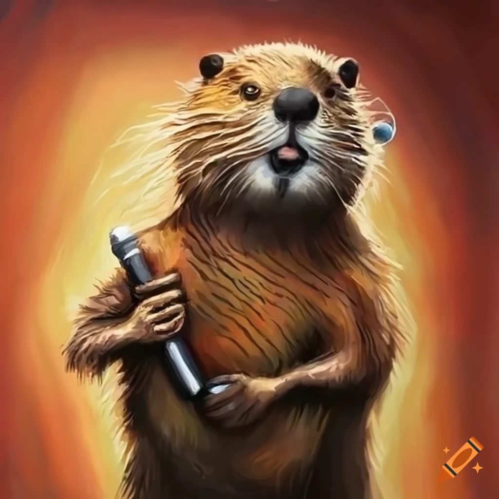 Beaver holding a microphone in a painting on Craiyon
