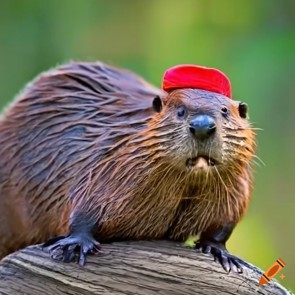 Beaver wearing a red cap backwards on Craiyon