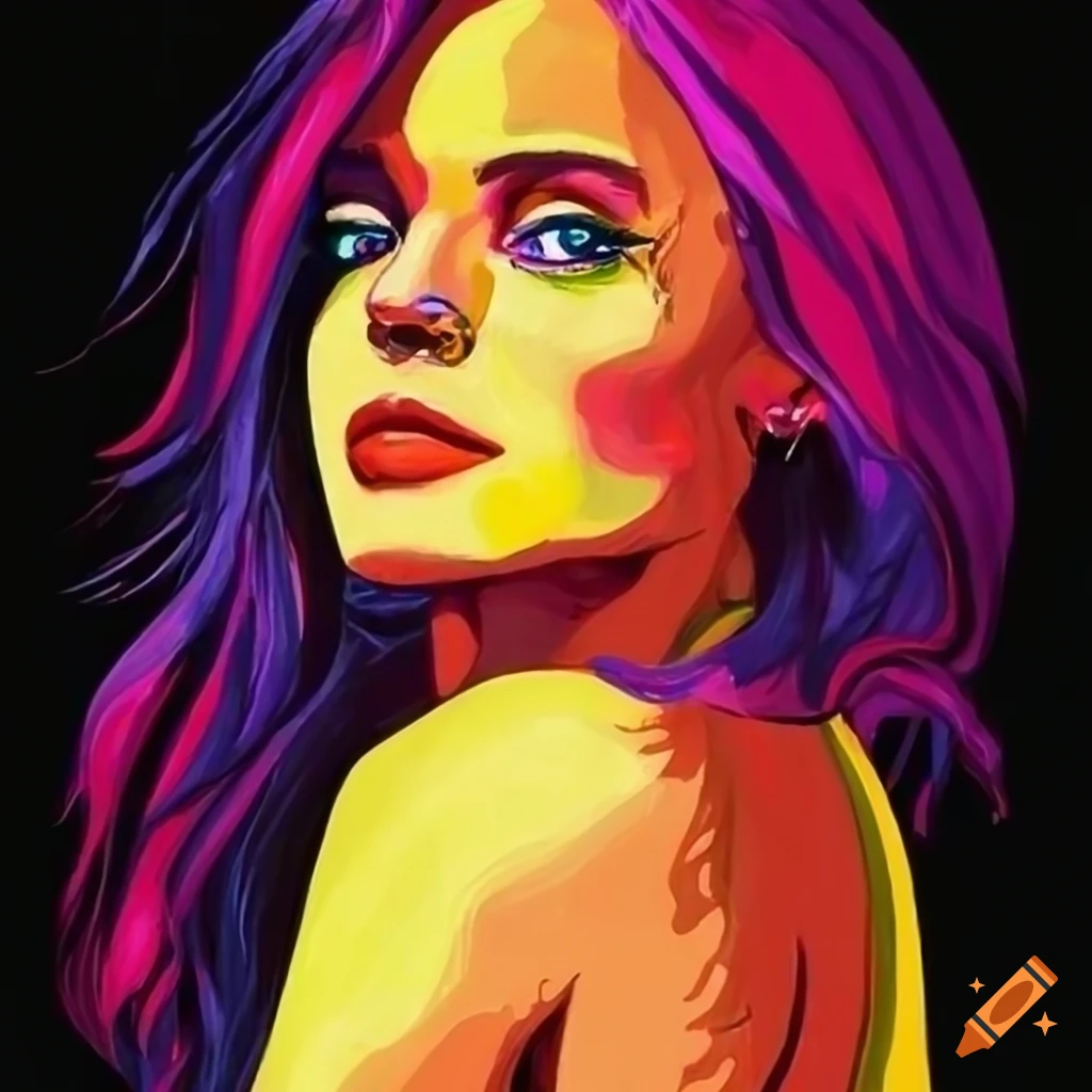Pretty female in color-coded pop art style gazing into the distance on ...