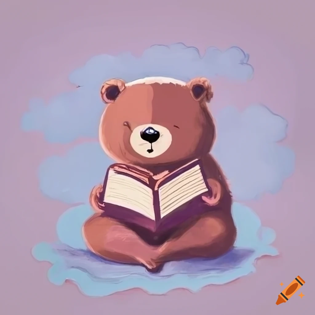 Bear reading on a cloud in pastel tones on Craiyon