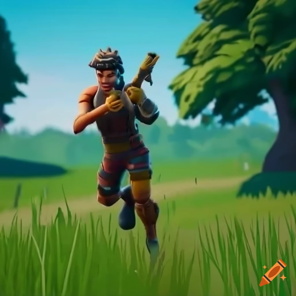Jonesy from fortnite running with a golden shotgun in a field with ...