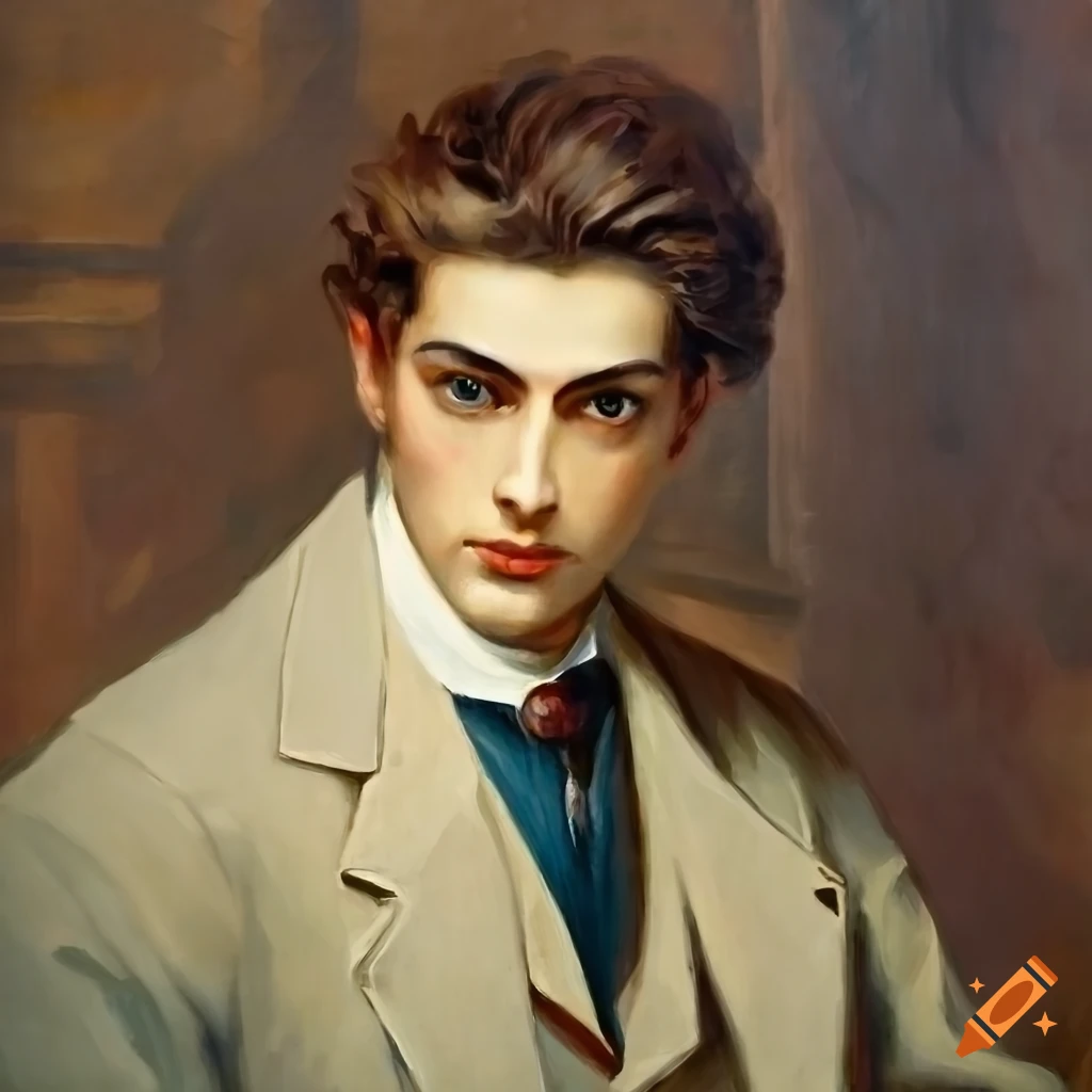 Classic greek painting of a handsome man with light brown hair in ...