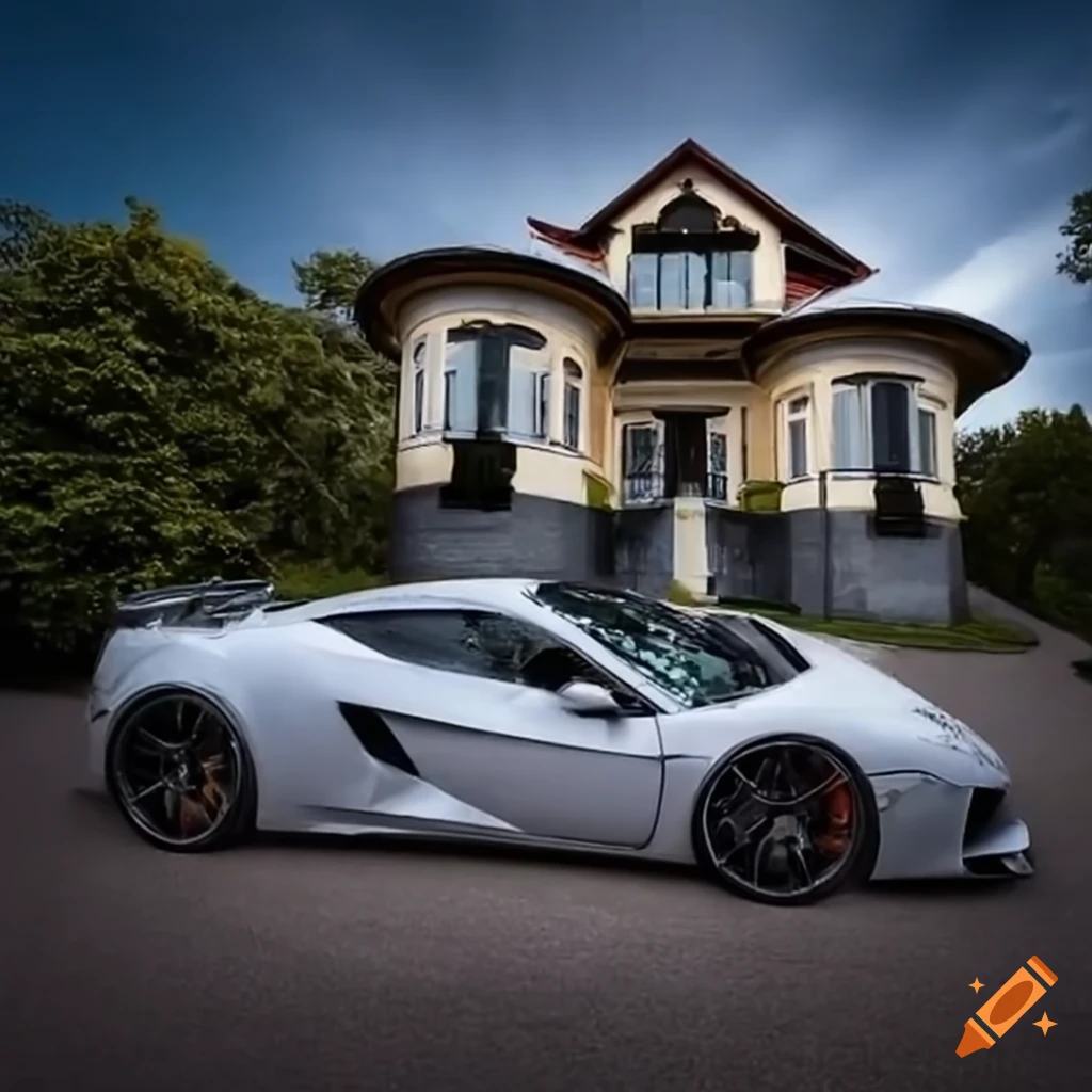 Sports car in front of a villa on Craiyon
