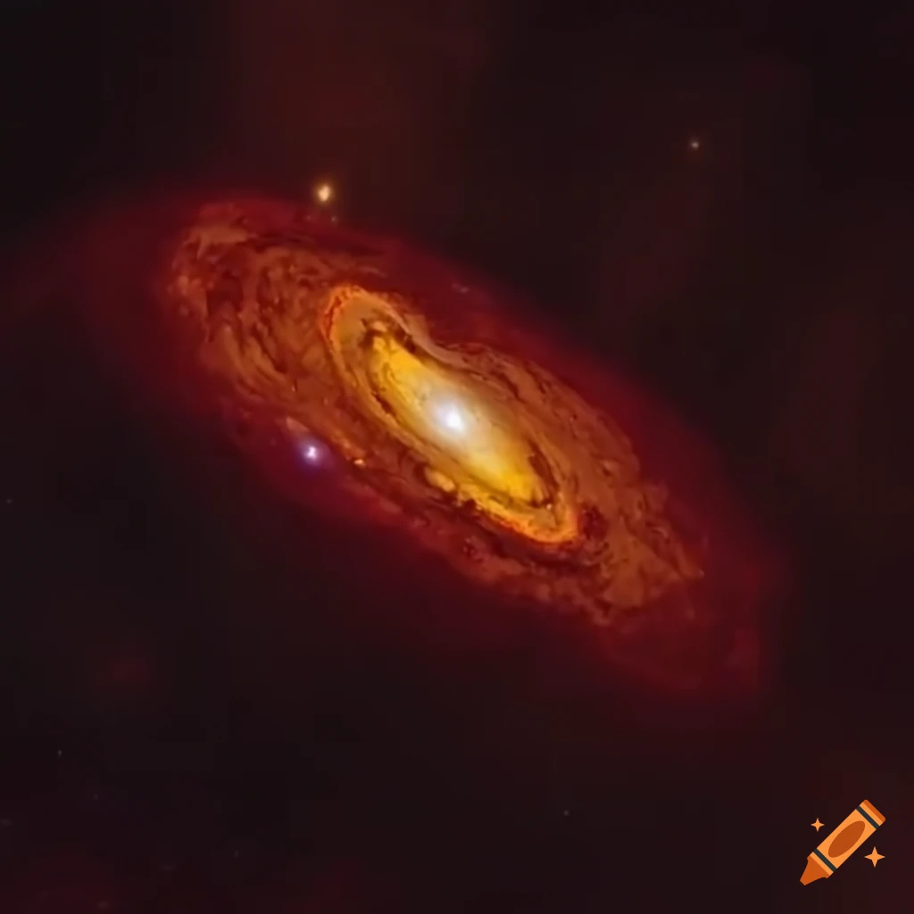Yellow and red mini galaxies colliding and merging into a larger galaxy ...