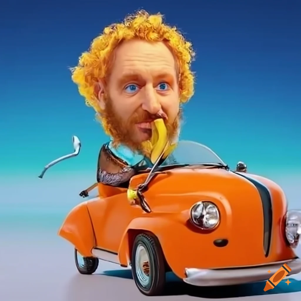 Keith lemon in an orange car going bananas on Craiyon