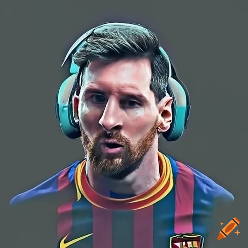 Lionel messi wearing an incredible headset on Craiyon
