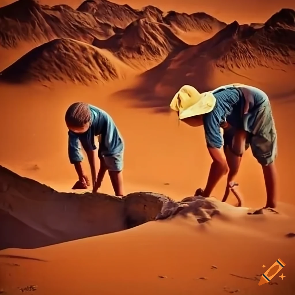 Boys digging holes in the desert of Texas on Craiyon