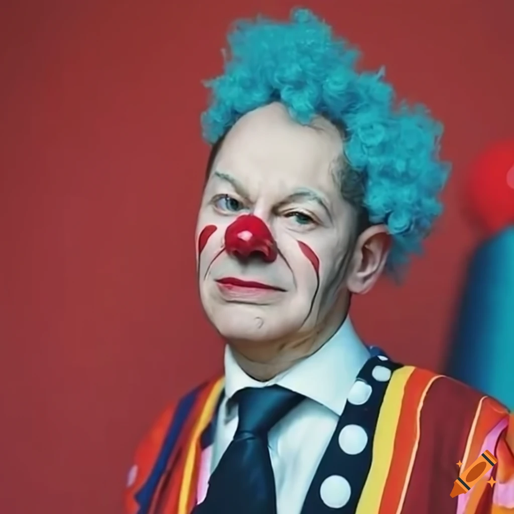 Olaf scholz dressed as a clown on Craiyon
