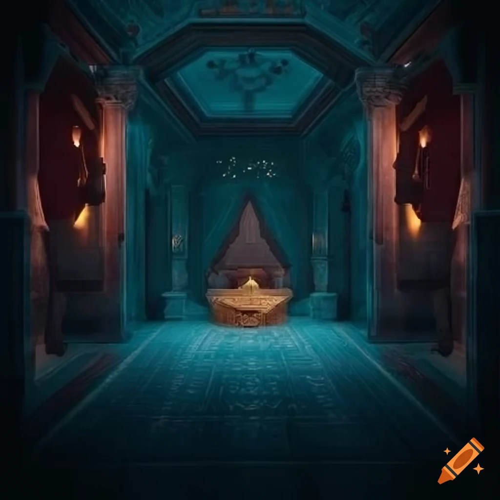 Octagonal room with magical artifacts and soft lighting on Craiyon