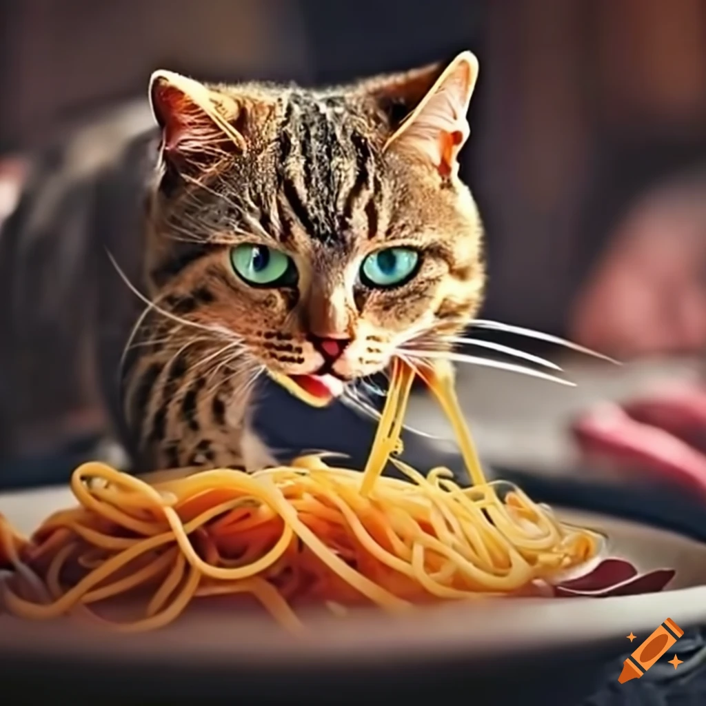 Cat eating spaghetti on Craiyon